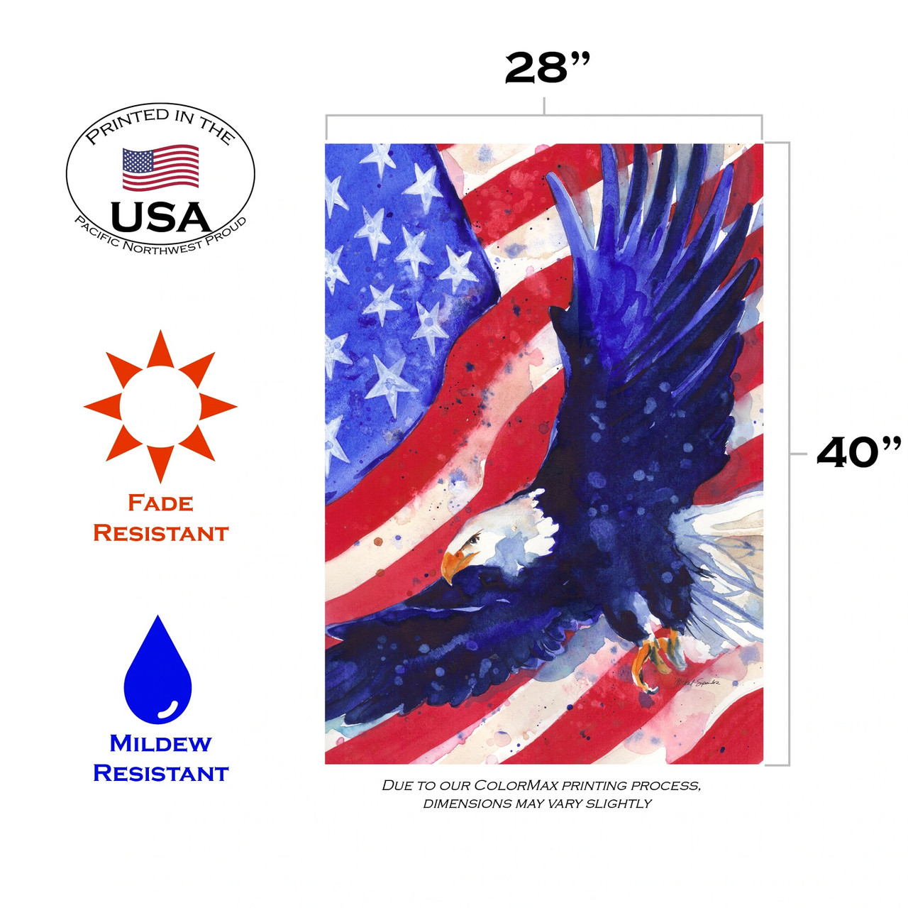 Flying Bald Eagle Patriotic Fade-Resistant Outdoor Flag - 40" x 28 ...