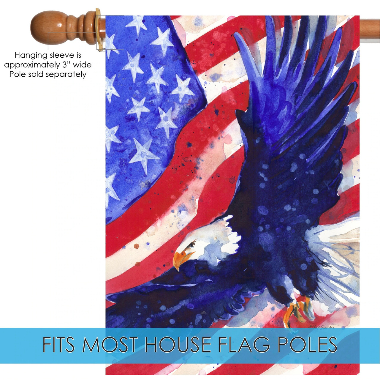 Flying Bald Eagle Patriotic Fade-Resistant Outdoor Flag - 40" x 28 ...