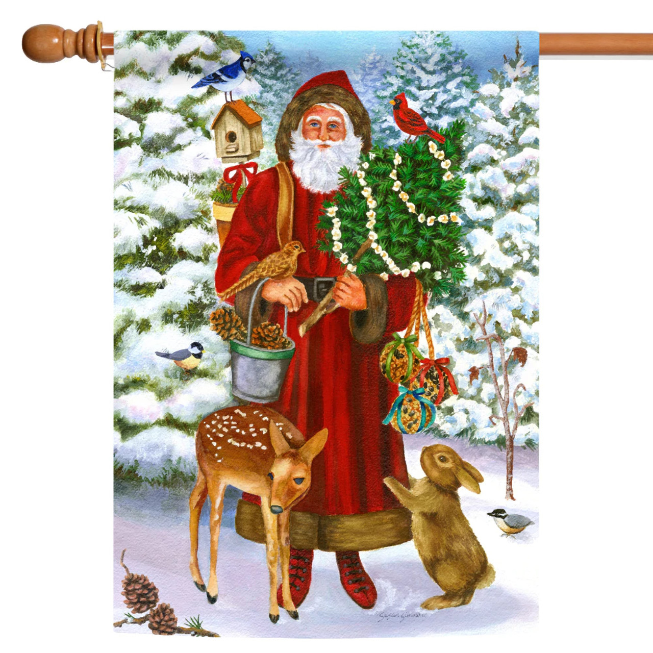 Woodland Santa Outdoor House Flag 40" x 28" | Christmas Central
