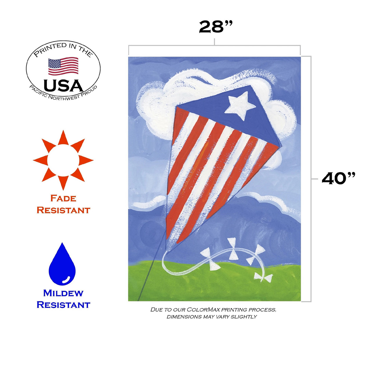 Patriotic Kite Outdoor House Flag 40" x 28" | Christmas Central