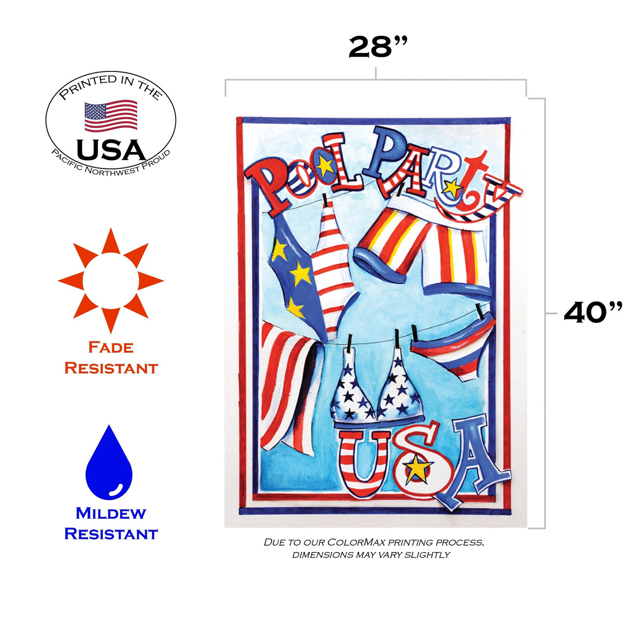 Patriotic Pool Party Outdoor House Flag 40" x 28" | Christmas Central