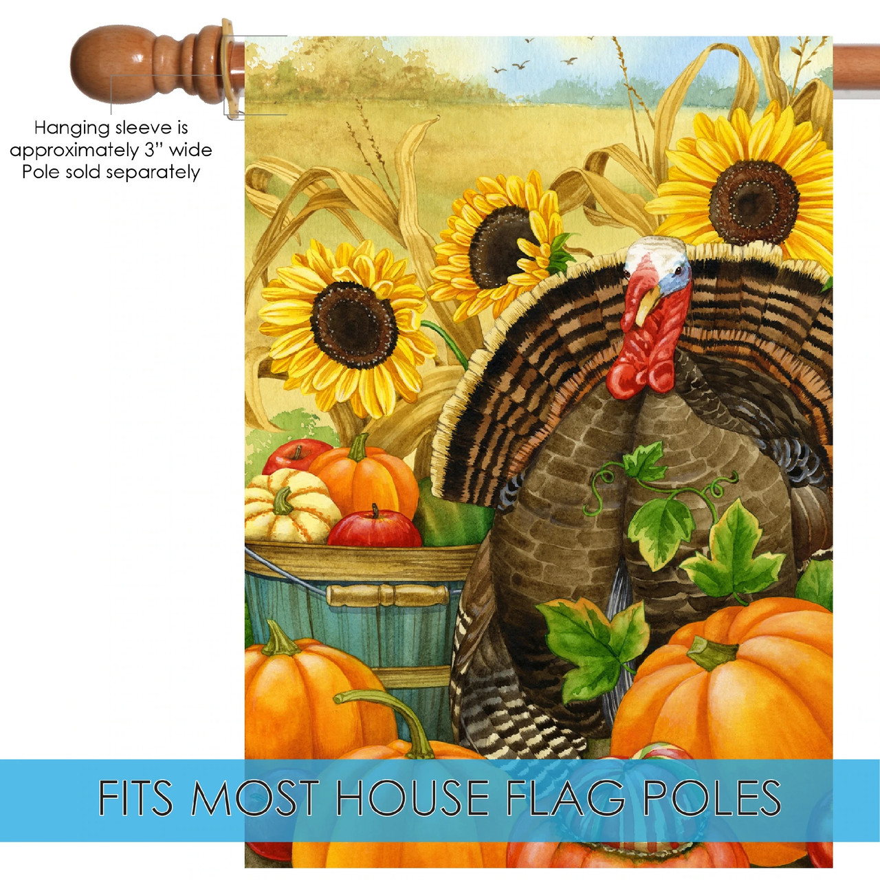 Hello Turkey Fall Harvest Outdoor House Flag 40" x 28" | Christmas Central