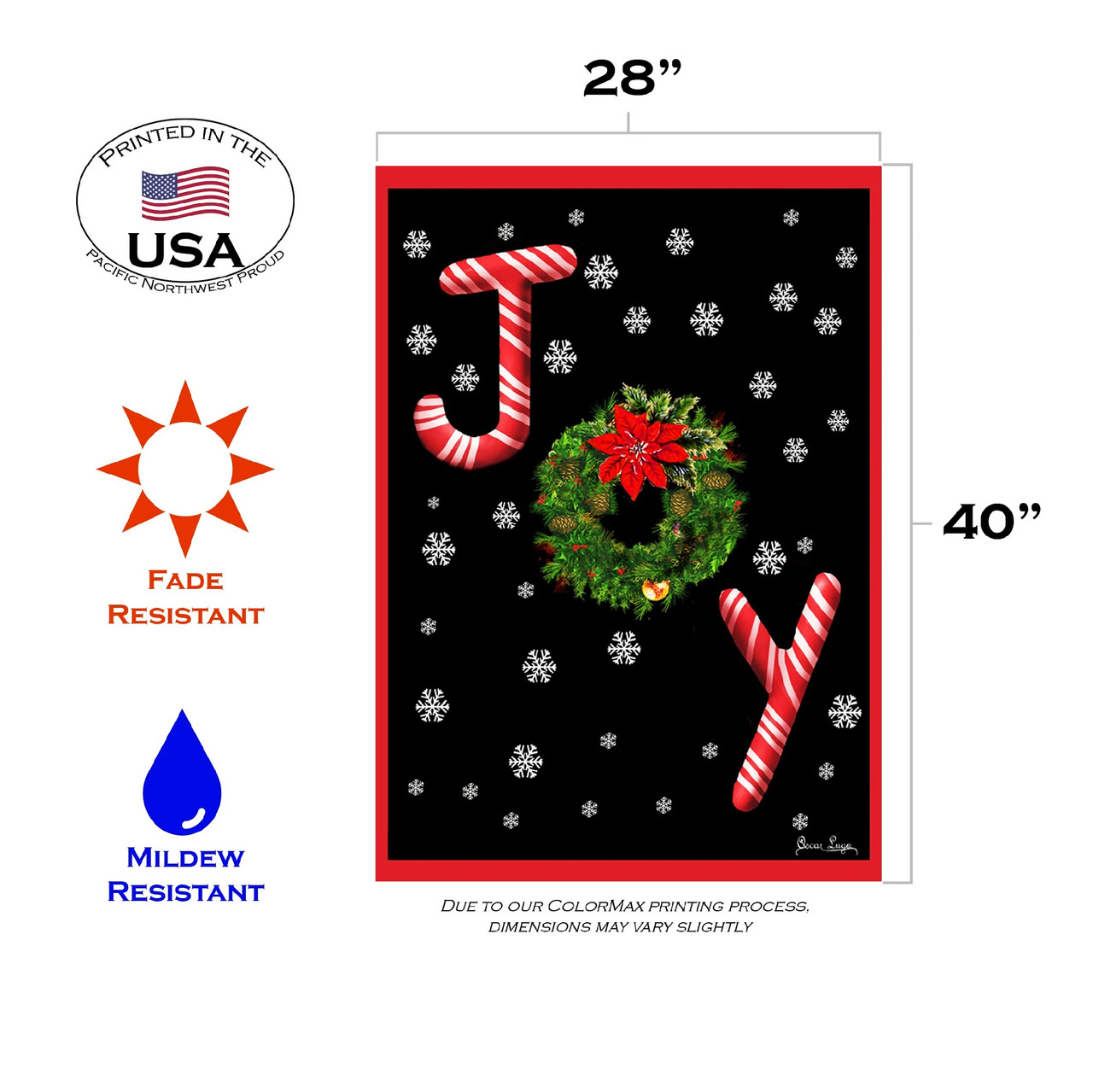 Christmas 'Joy' Rectangular Outdoor House Flag 28" x 40" | Christmas ...