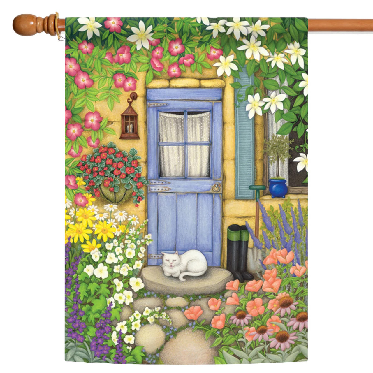 Flowers & a Cat Outdoor House Flag 40" x 28" | Christmas Central