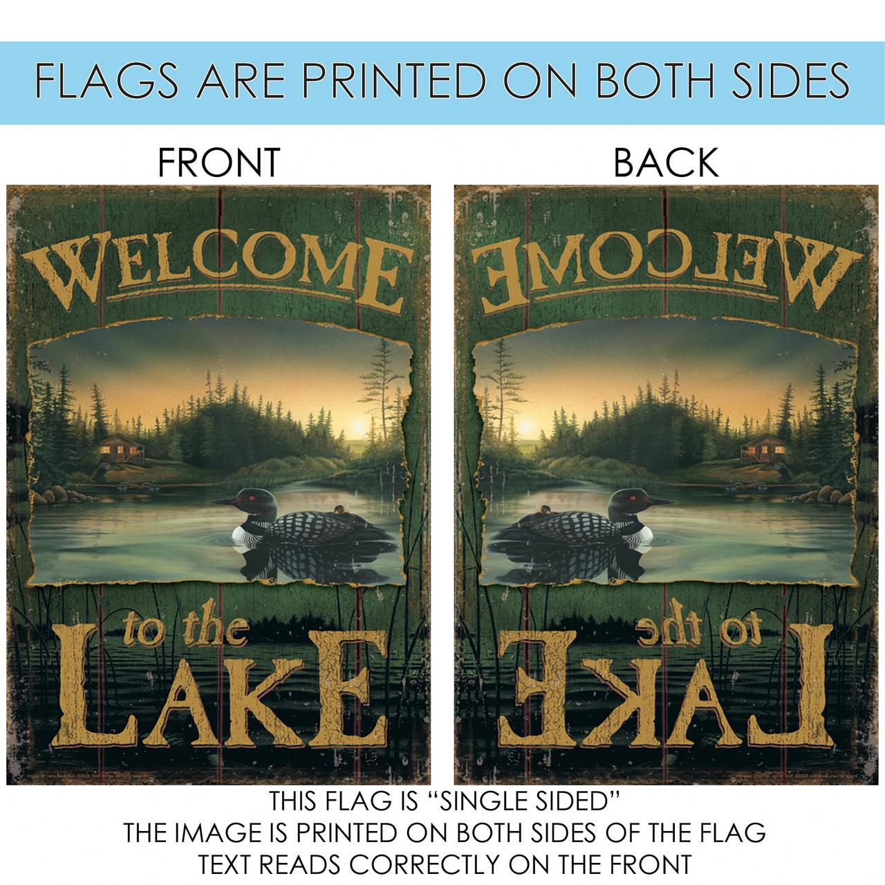 Loon 'Welcome to the Lake' Outdoor House Flag 40" x 28" | Christmas Central