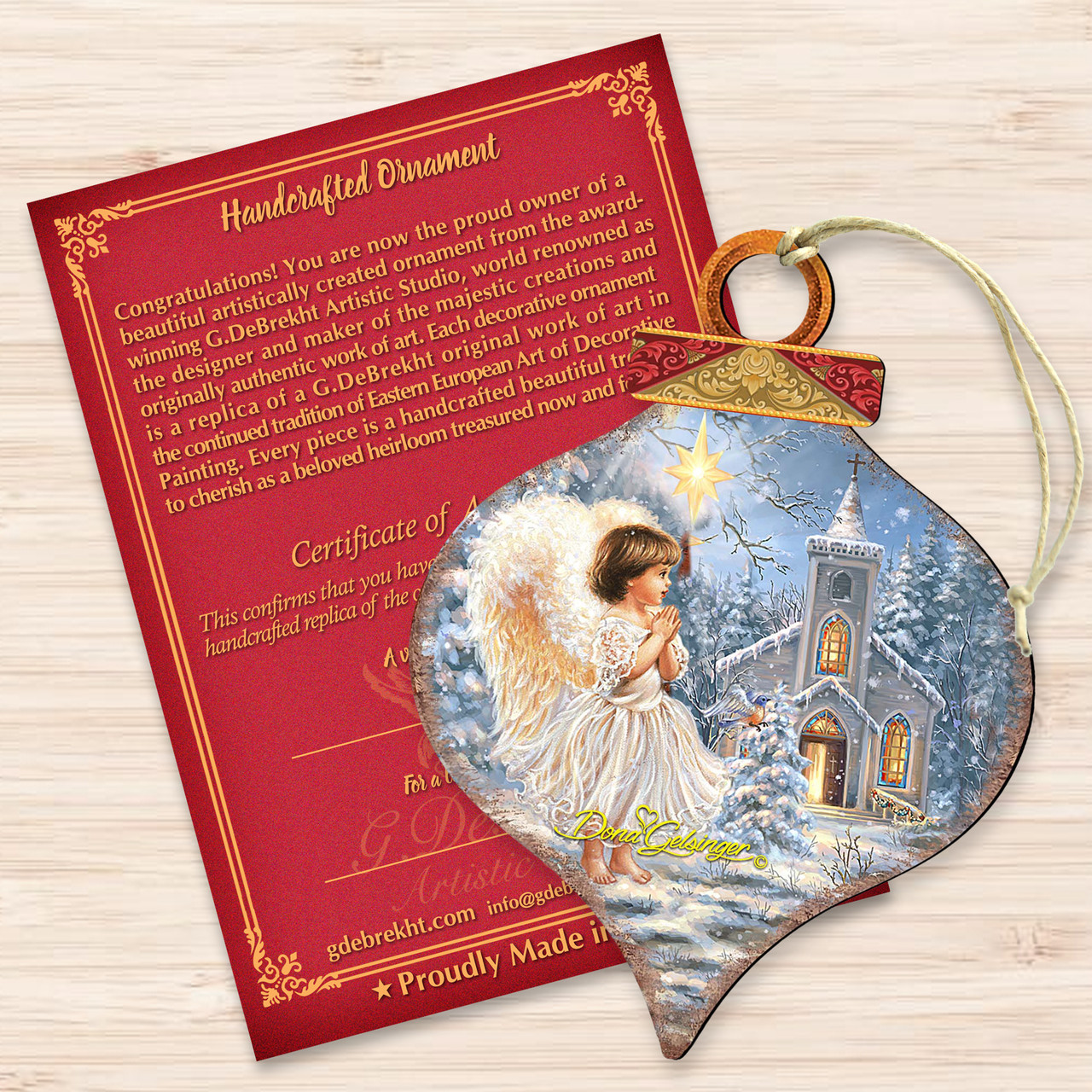 Set of 2 Angel at the Chapel Onion Shaped Wooden Christmas Ornaments 5. ...