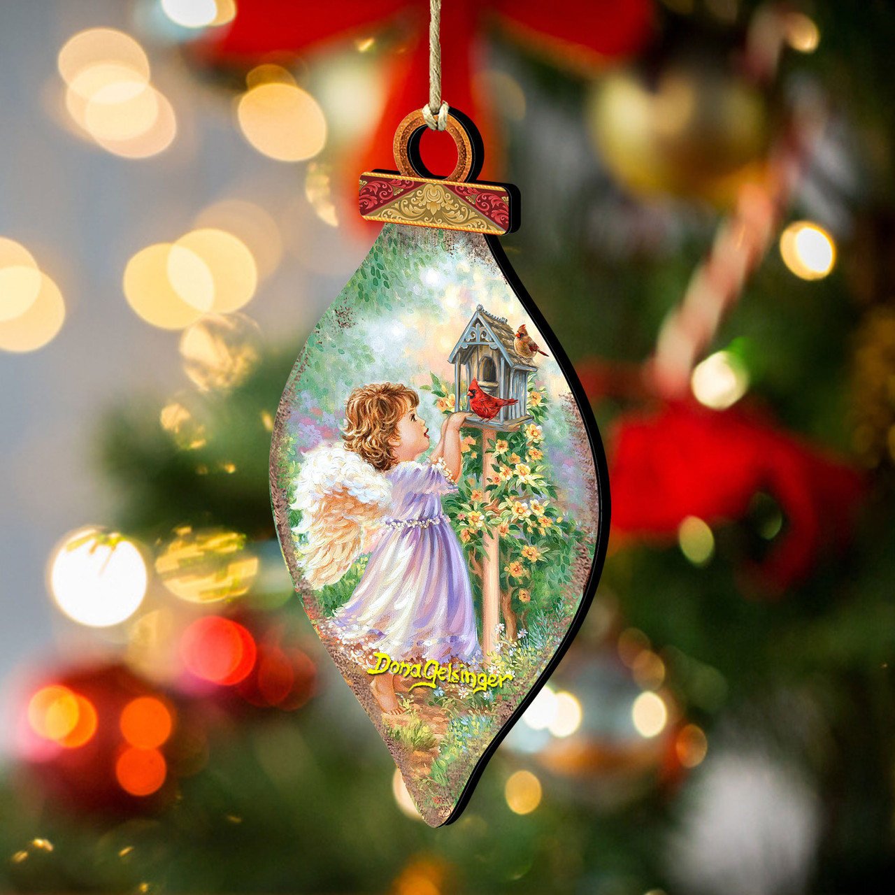 Set of 2 Little Angel with Cardinals in their House Wooden Ornaments 5. ...