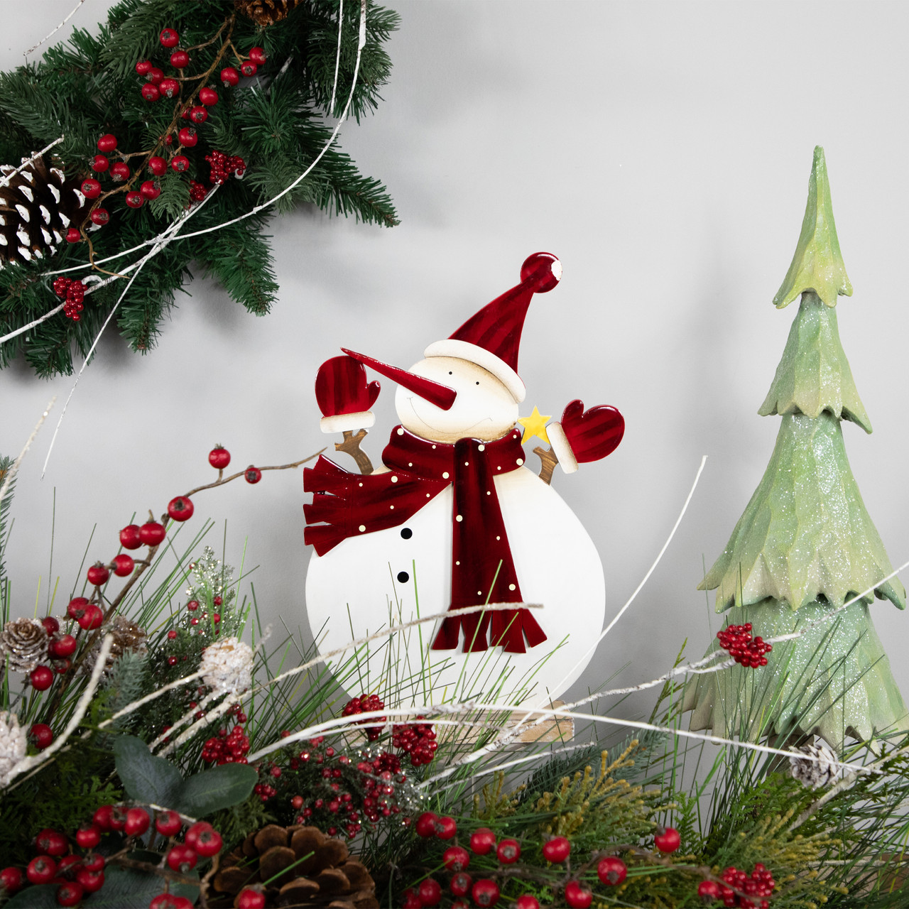 12" Glossy Snowman in Red Scarf & Mittens Christmas Decoration ...