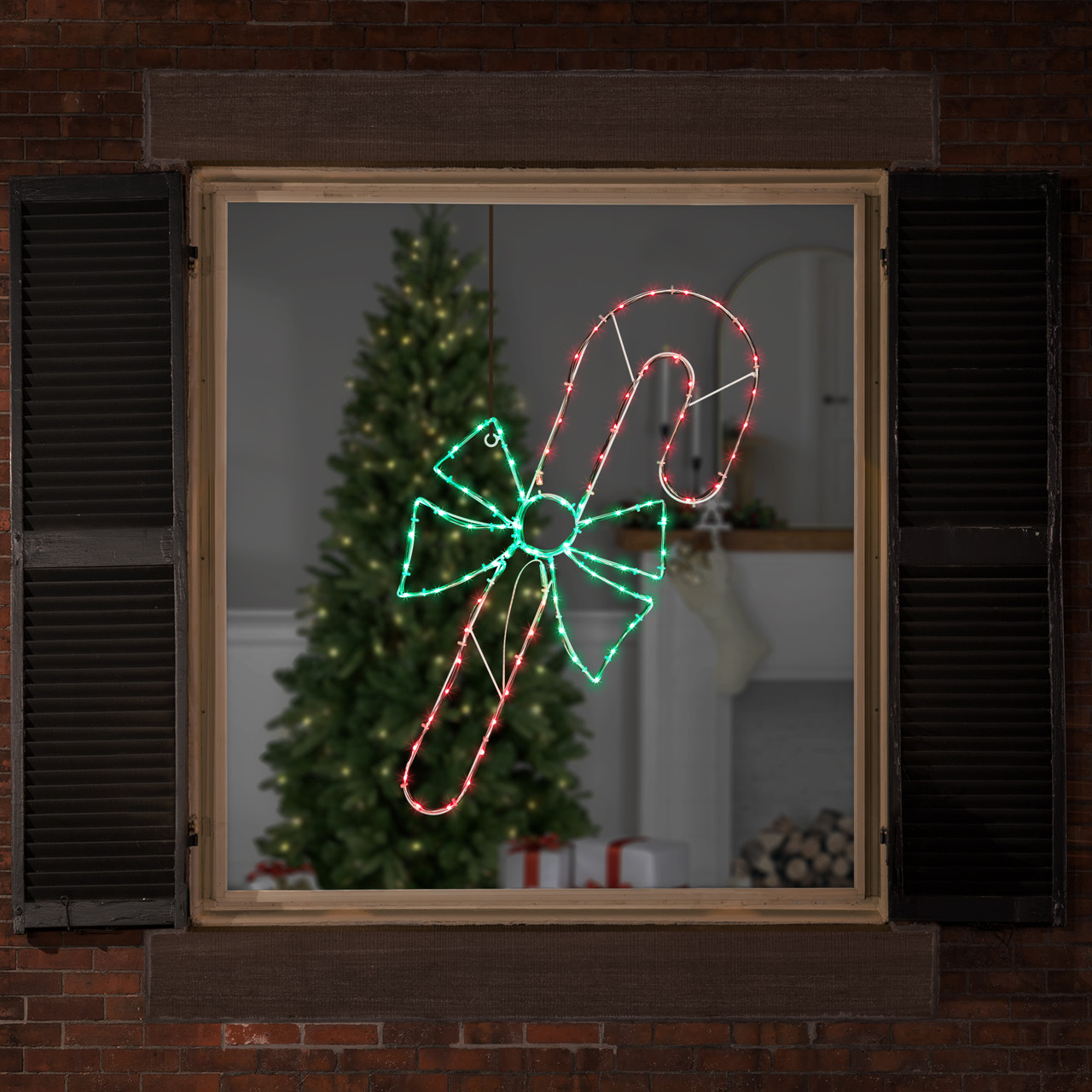 28" Lighted Candy Cane with Bow Window Silhouette Christmas Decoration ...