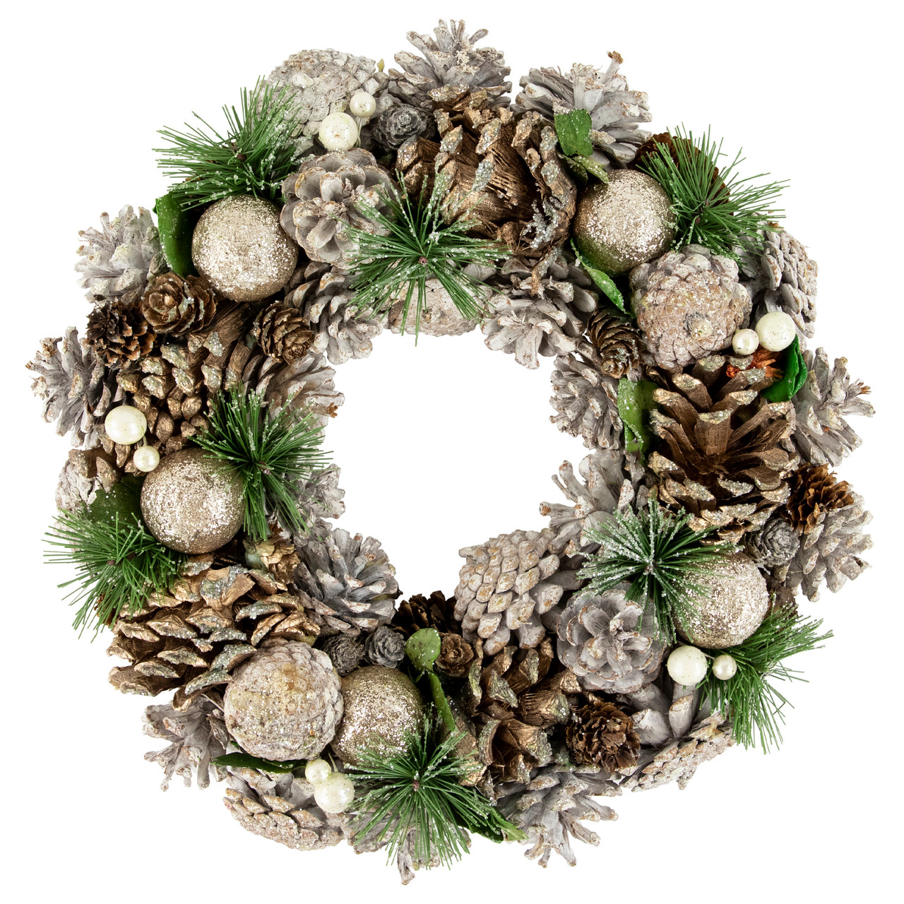 Green Pine Needle & Pinecone Artificial Christmas Wreath, 13.5-Inch ...