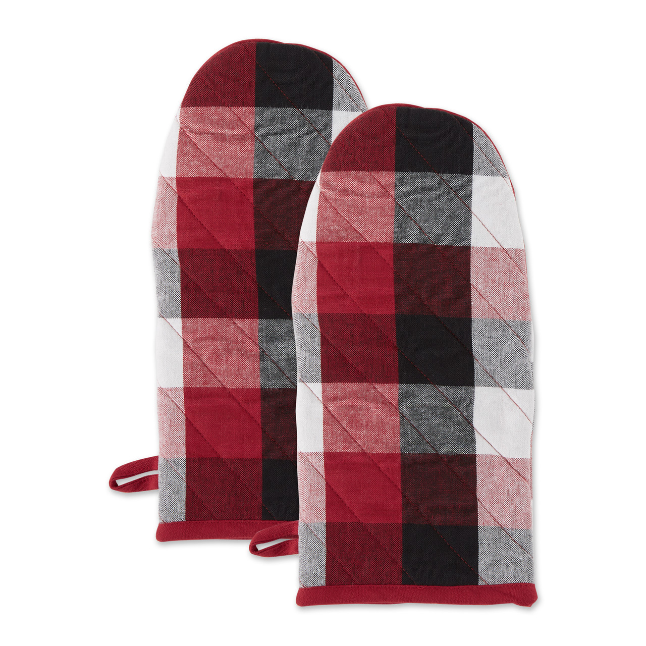 Set of 2 Cardinal Red & White Checkered Oven Mitts 13" | Christmas Central