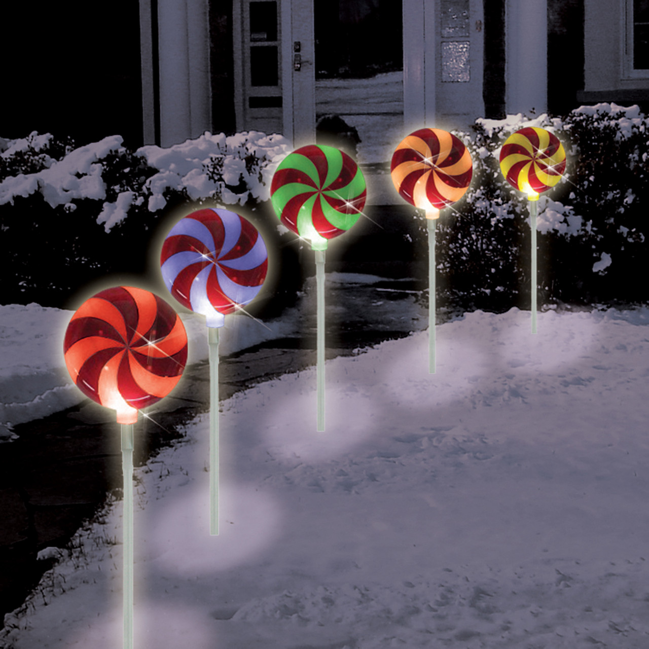 Set of 5 Color Changing LED Peppermint Candy Christmas Pathway Markers ...