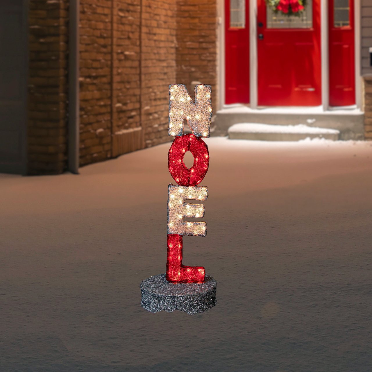 39" Lighted Red & Silver Noel Outdoor Christmas Sign Decoration ...
