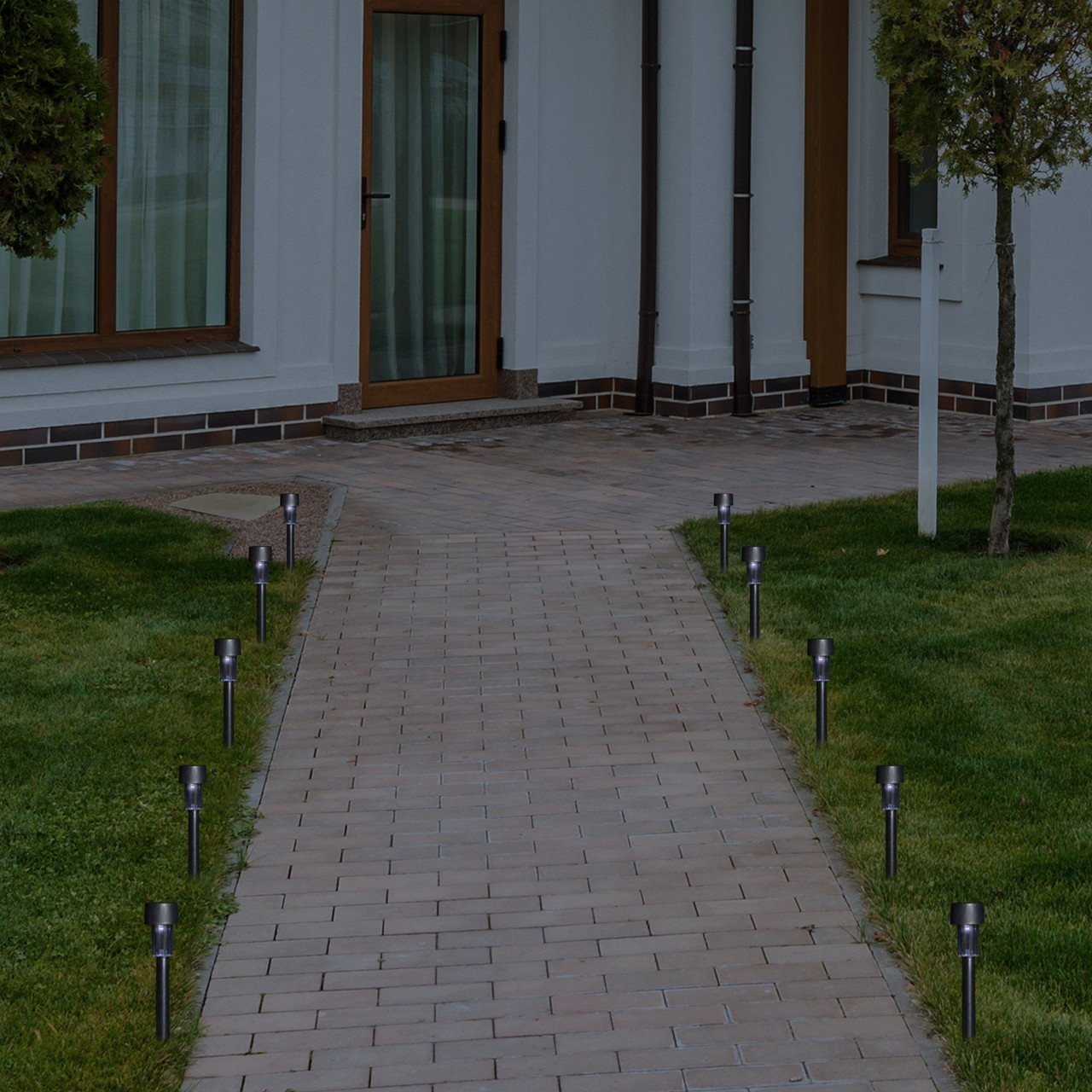 Set of 10 Black Solar Powered LED Pathway Markers, 12.25" | Christmas ...