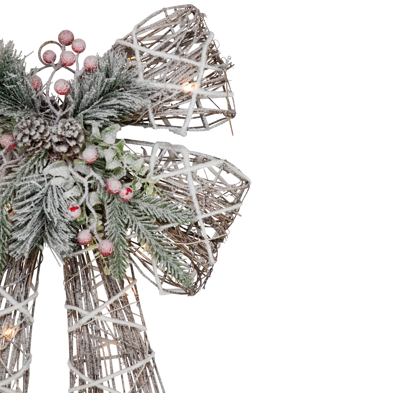 23" LED Lighted Frosted Rattan Christmas Bow Decoration | Christmas Central