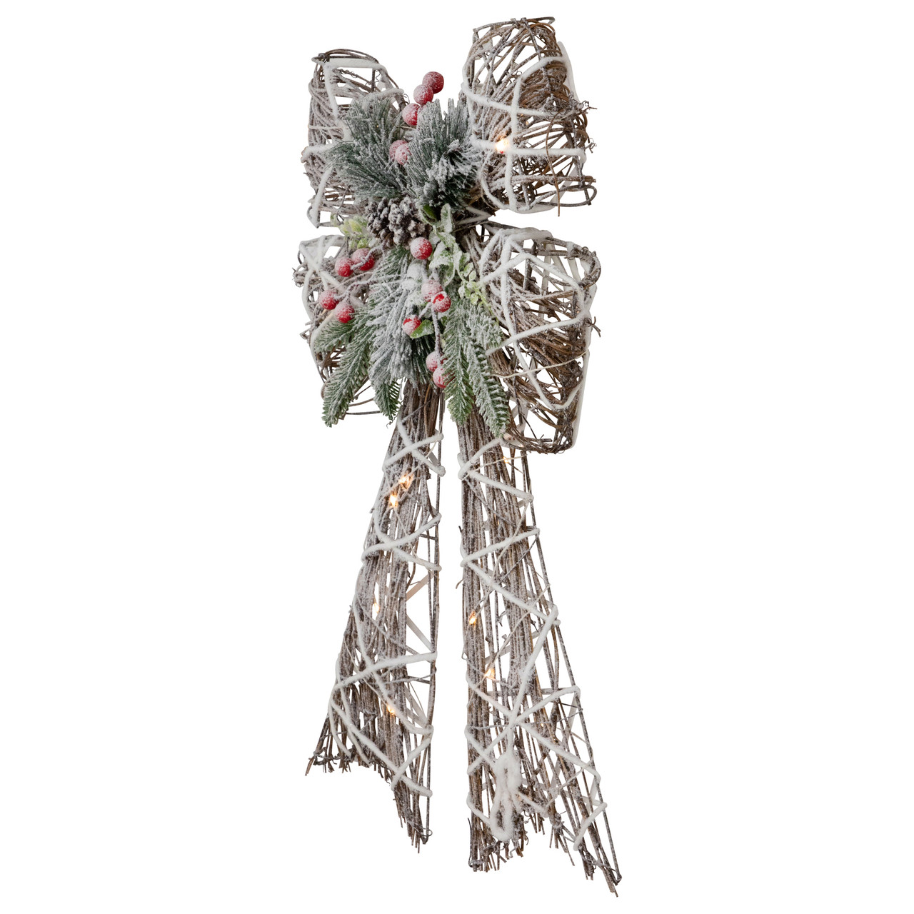 23" LED Lighted Frosted Rattan Christmas Bow Decoration | Christmas Central
