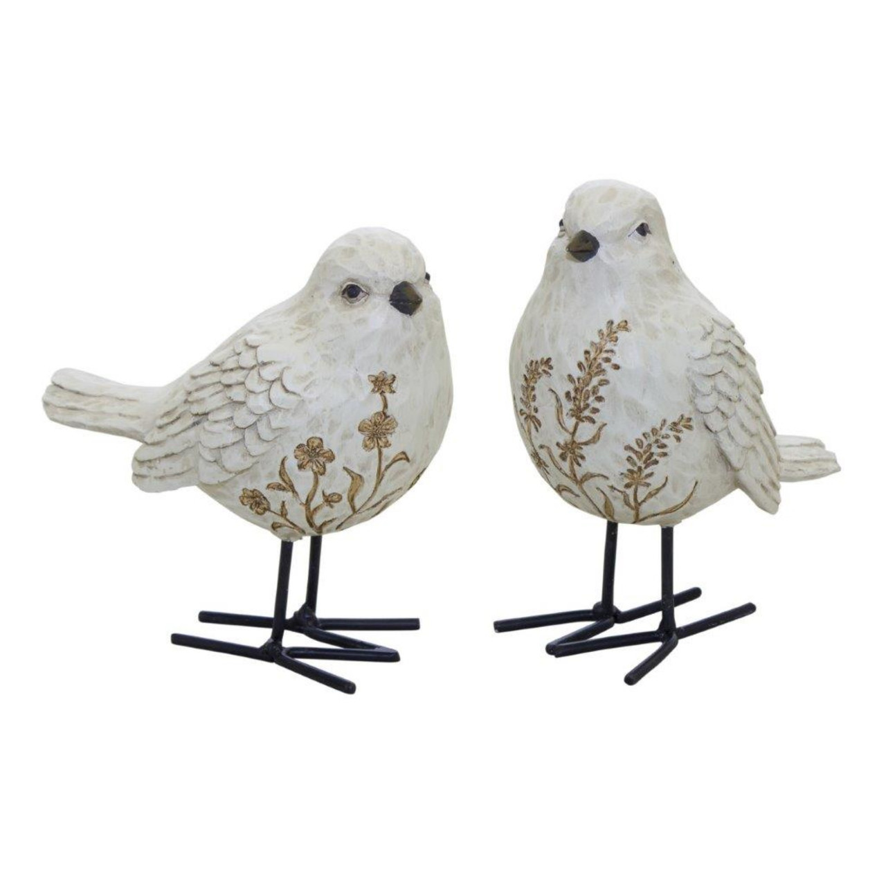 Set of 2 Carved Floral Bird Tabletop Figurines 5.25" | Christmas Central