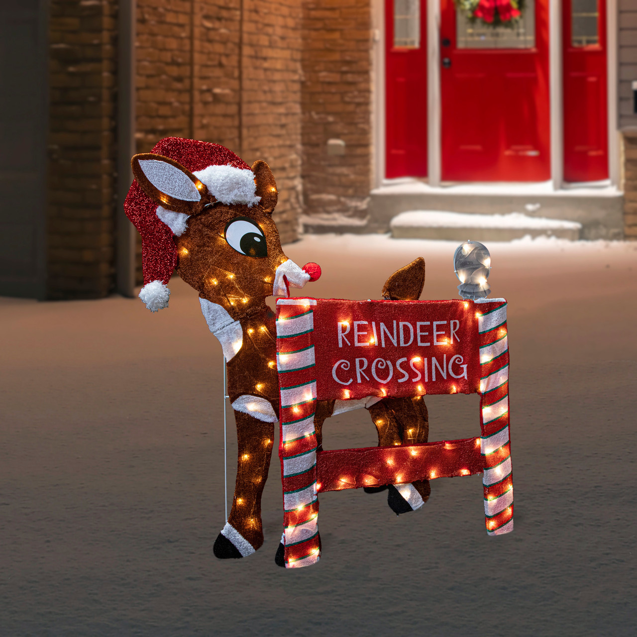 36" LED Lighted Rudolph Reindeer Crossing Outdoor Christmas Sign ...