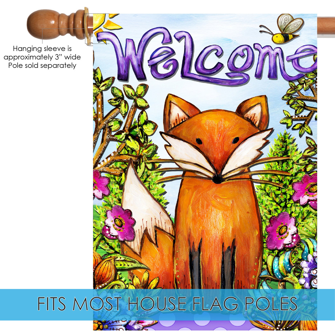 Painted Fox Welcome Outdoor House Flag 40" x 28" | Christmas Central