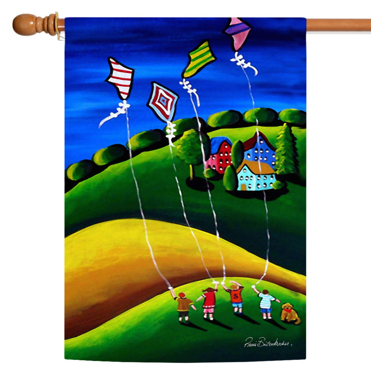 Green & Red Kite Flyers Outdoor House Flag 40" x 28" | Christmas Central