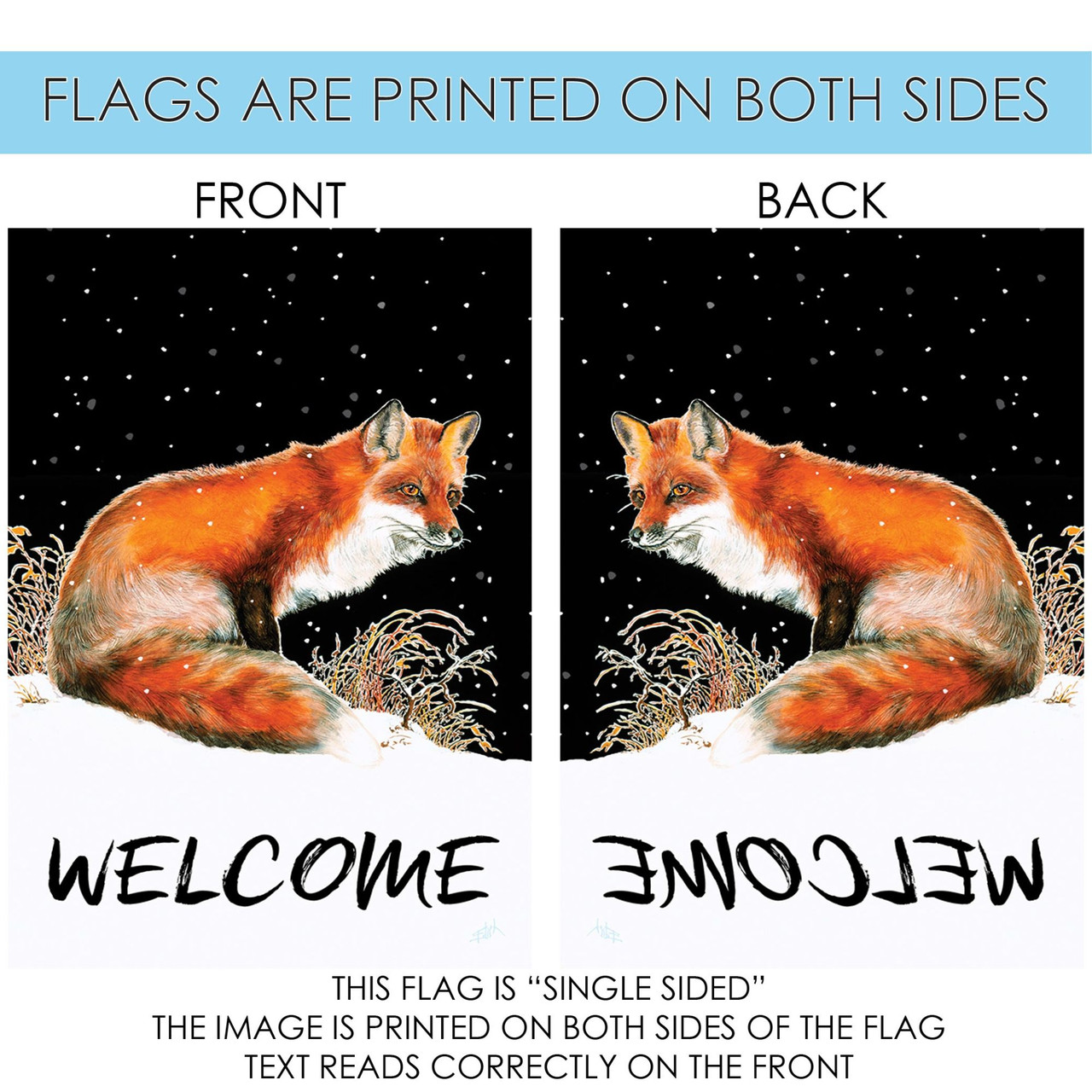 Orange & White Winter Fox Welcome Fox Christmas Outdoor House Flag 40 ...