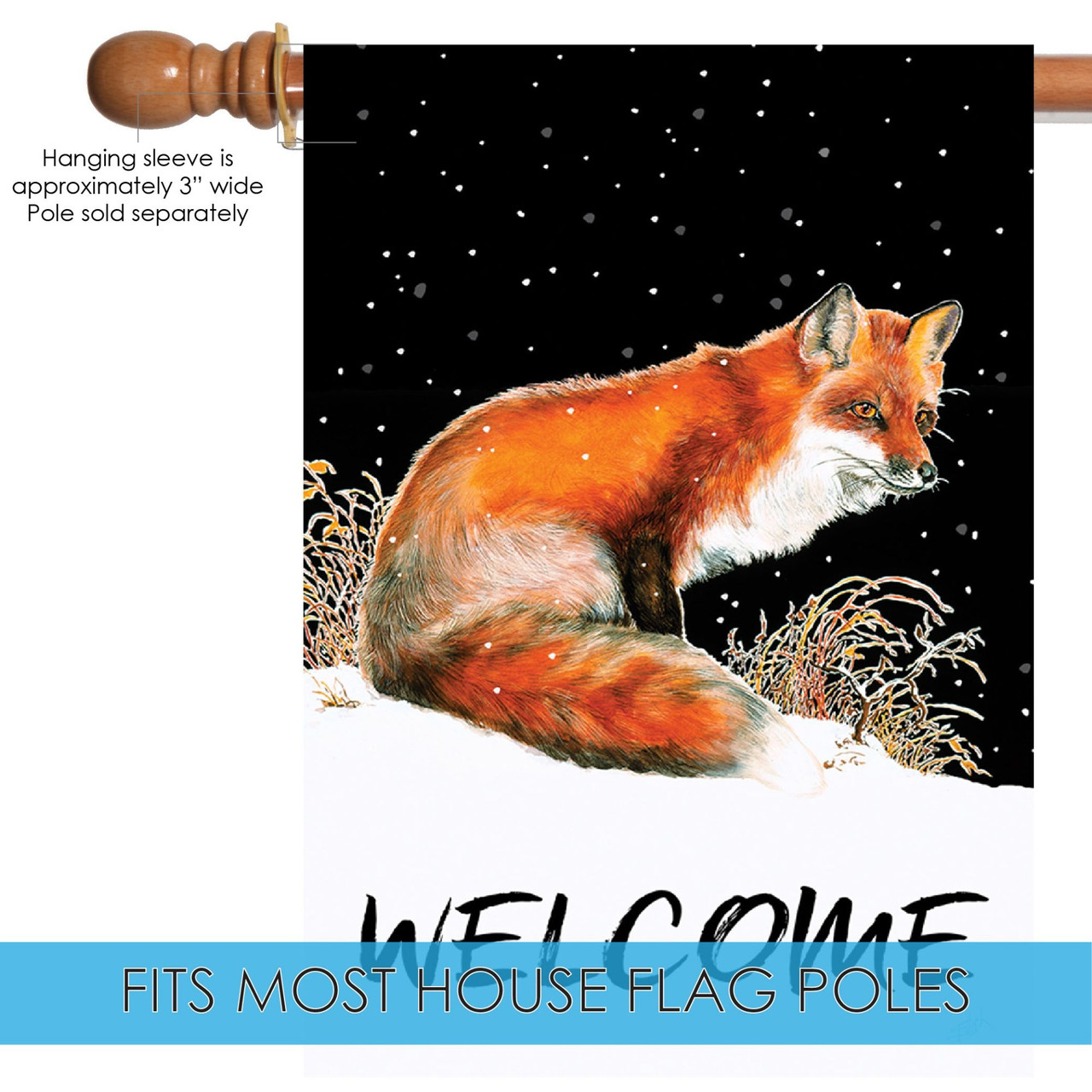 Orange & White Winter Fox Welcome Fox Christmas Outdoor House Flag 40 ...