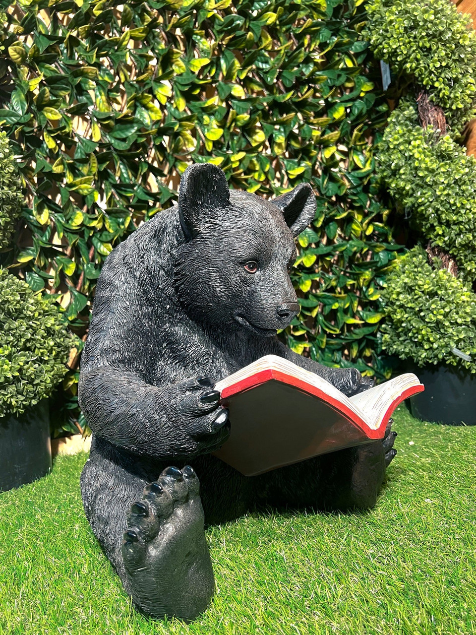 18" Bear Reading a Book Outdoor Garden Statue | Christmas Central