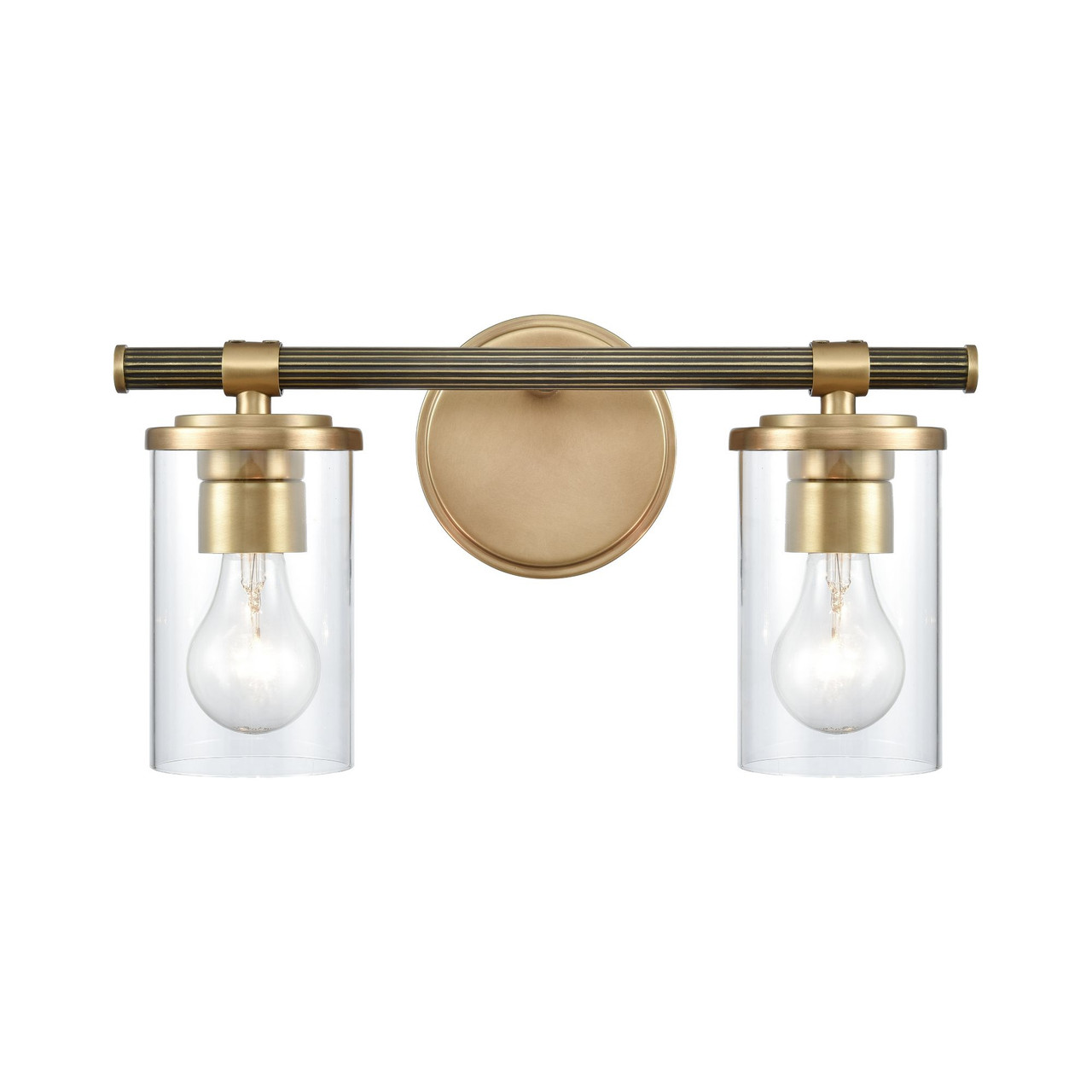 15" Wall Mounted Natural Brass Vanity 2-Light Fixture with Cylindrical ...