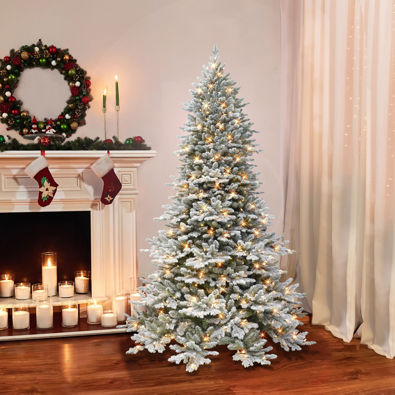 6.5' Pre-lit Flocked Royal Majestic Douglas Fir Downswept Artificial ...