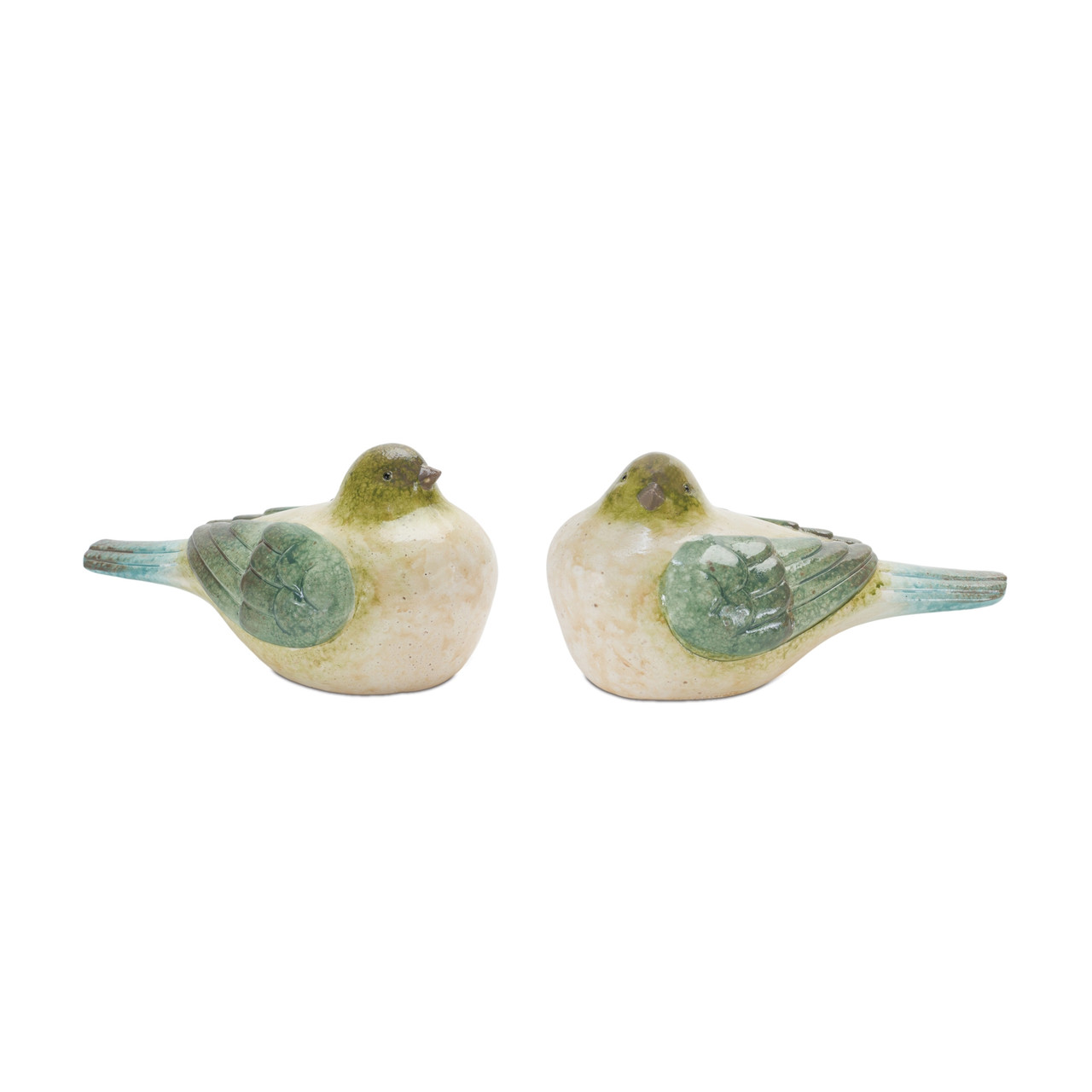 Set of 2 Green & White Cottage Bird Tabletop Figurines 7.5" | Christmas ...