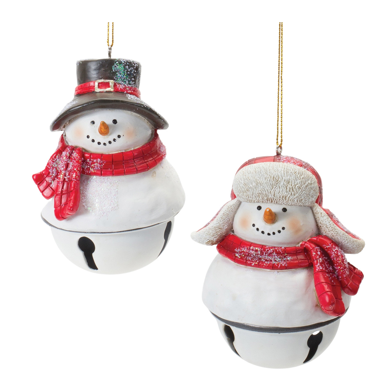 Glittered Snowman with Bell Christmas Ornaments - 4" - Set of 12 ...