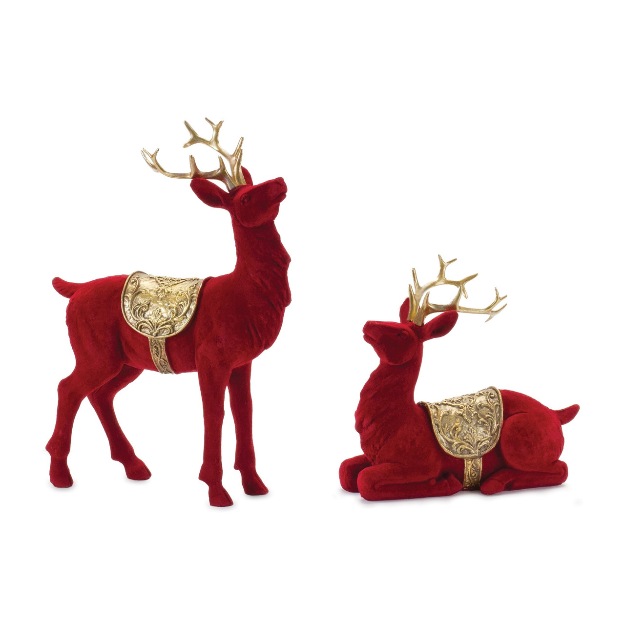 Set of 2 Flocked Deer Christmas Tabletop Figurines 10" | Christmas Central