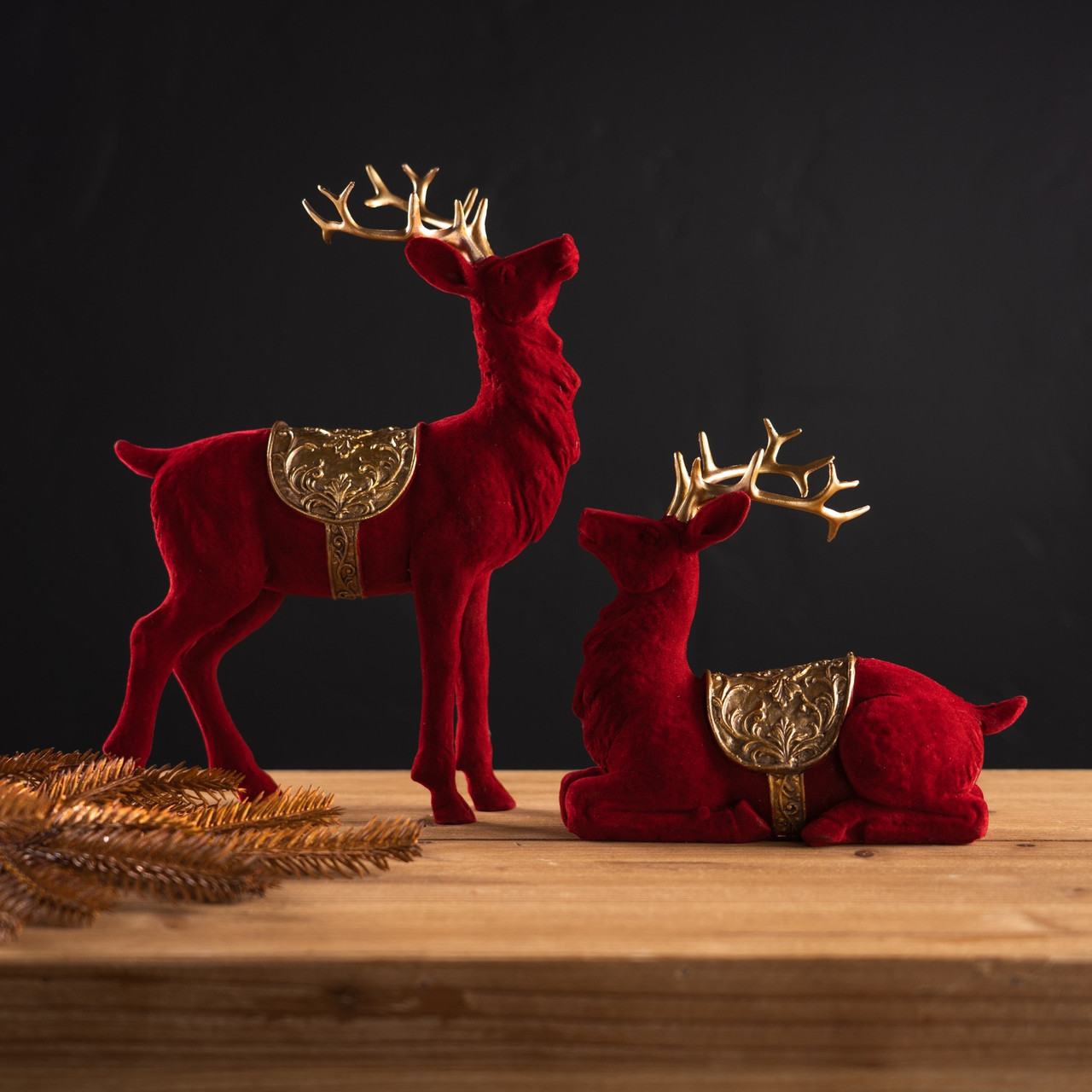 Set of 2 Flocked Deer Christmas Tabletop Figurines 10" | Christmas Central