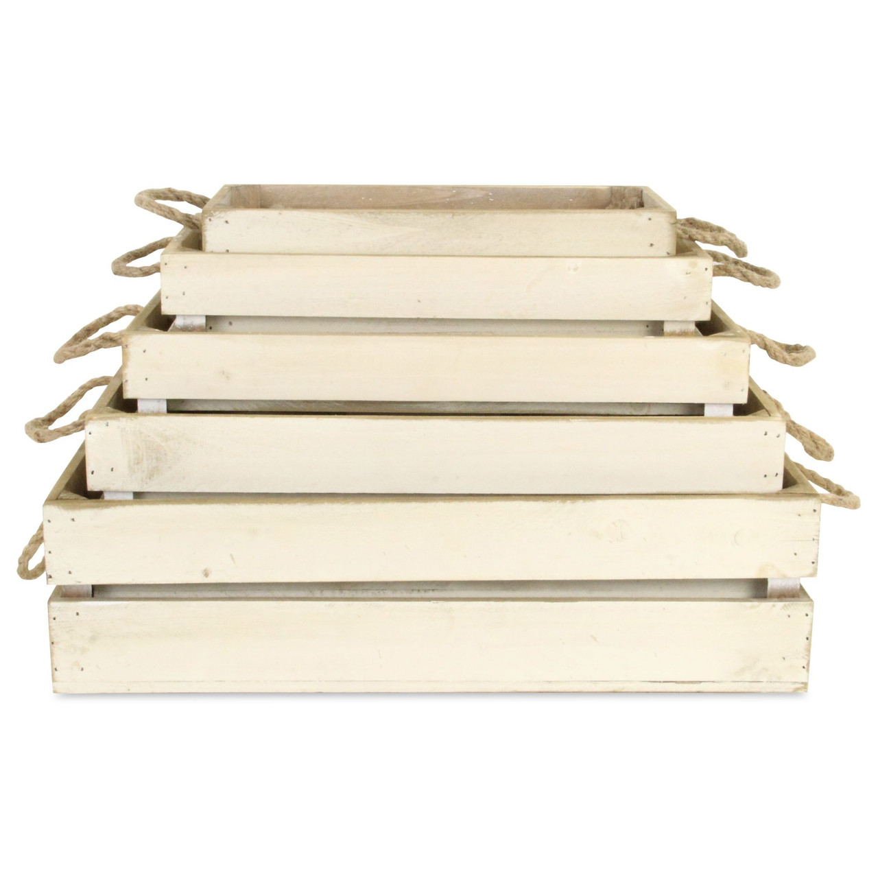 Set of 5 Brown Slatted Crates with Rope Handles 17.75" | Christmas Central
