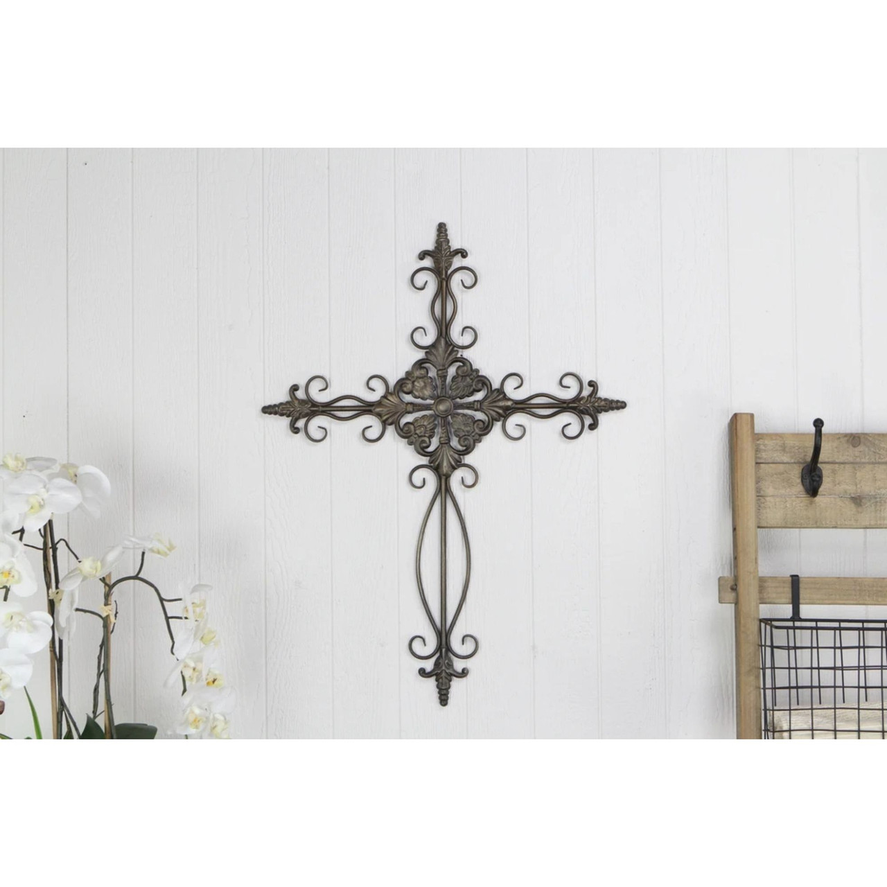 29" Bronze Solid Rustic Finish Metal Wall Cross | Christmas Central