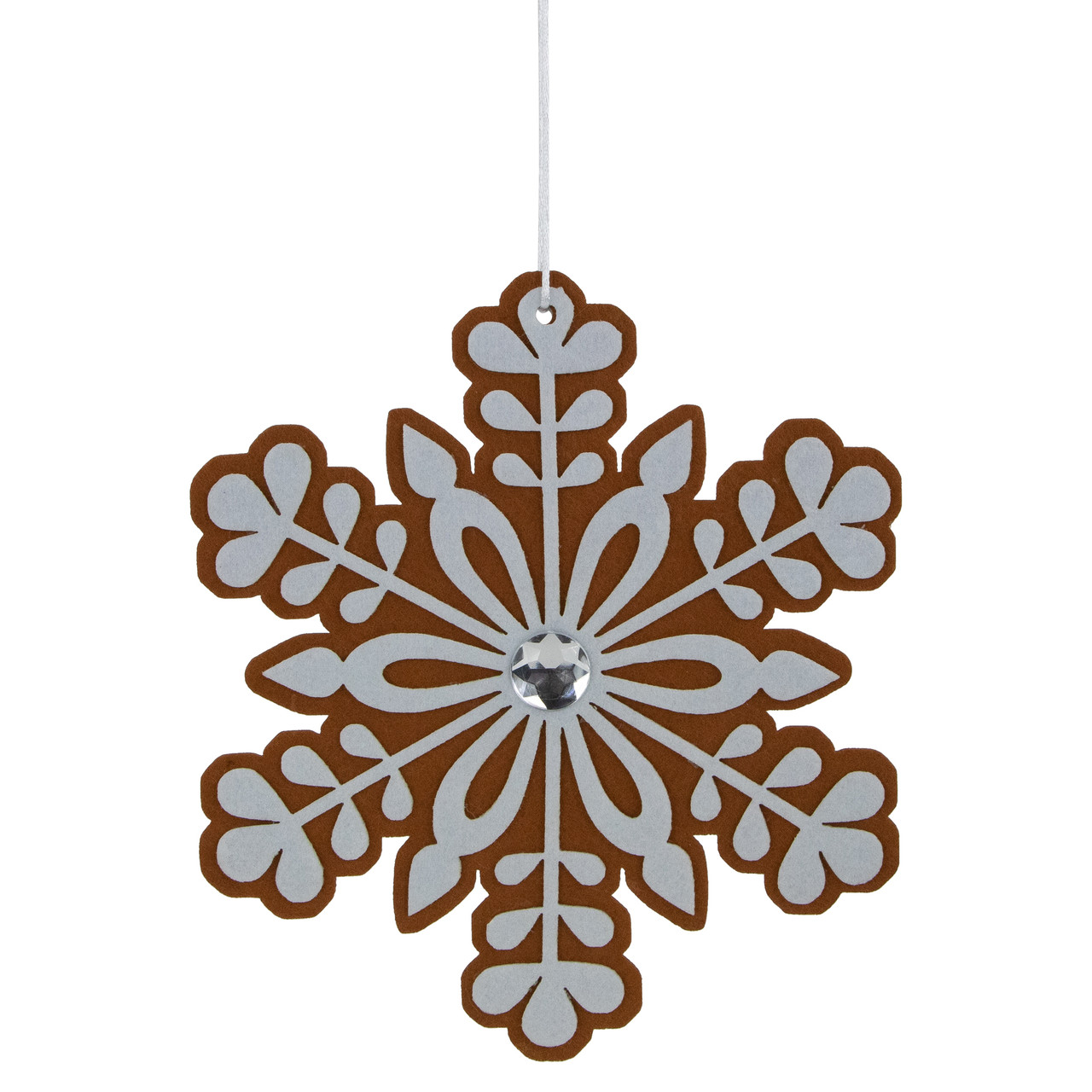 Gingerbread Snowflake Christmas Ornament with Gem - 10" - Brown & White ...