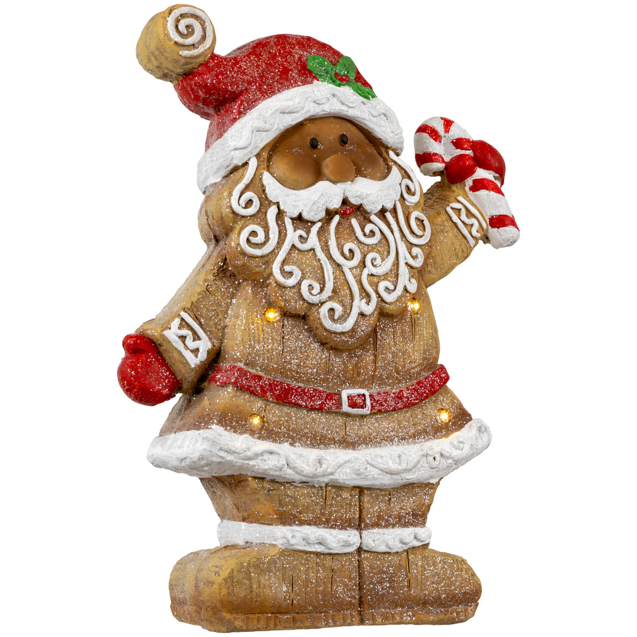 15" LED Lighted Gingerbread Santa with Candy Cane Christmas Figure ...