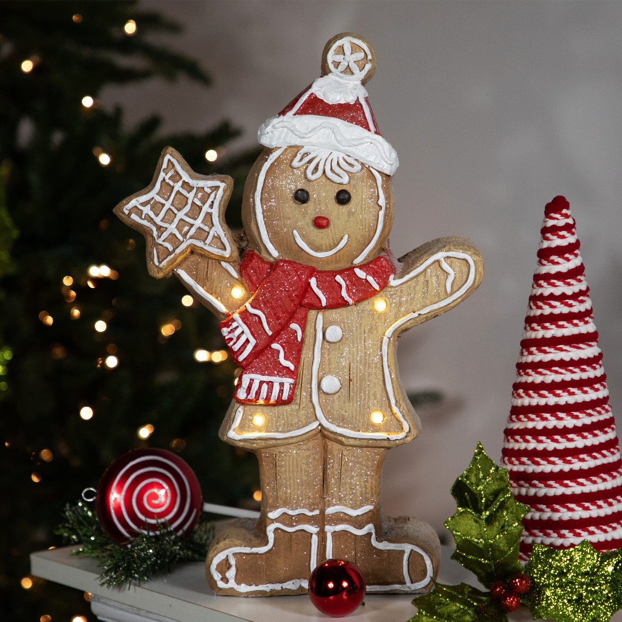 15.5" LED Lighted Gingerbread Boy with Star Christmas Figurine ...