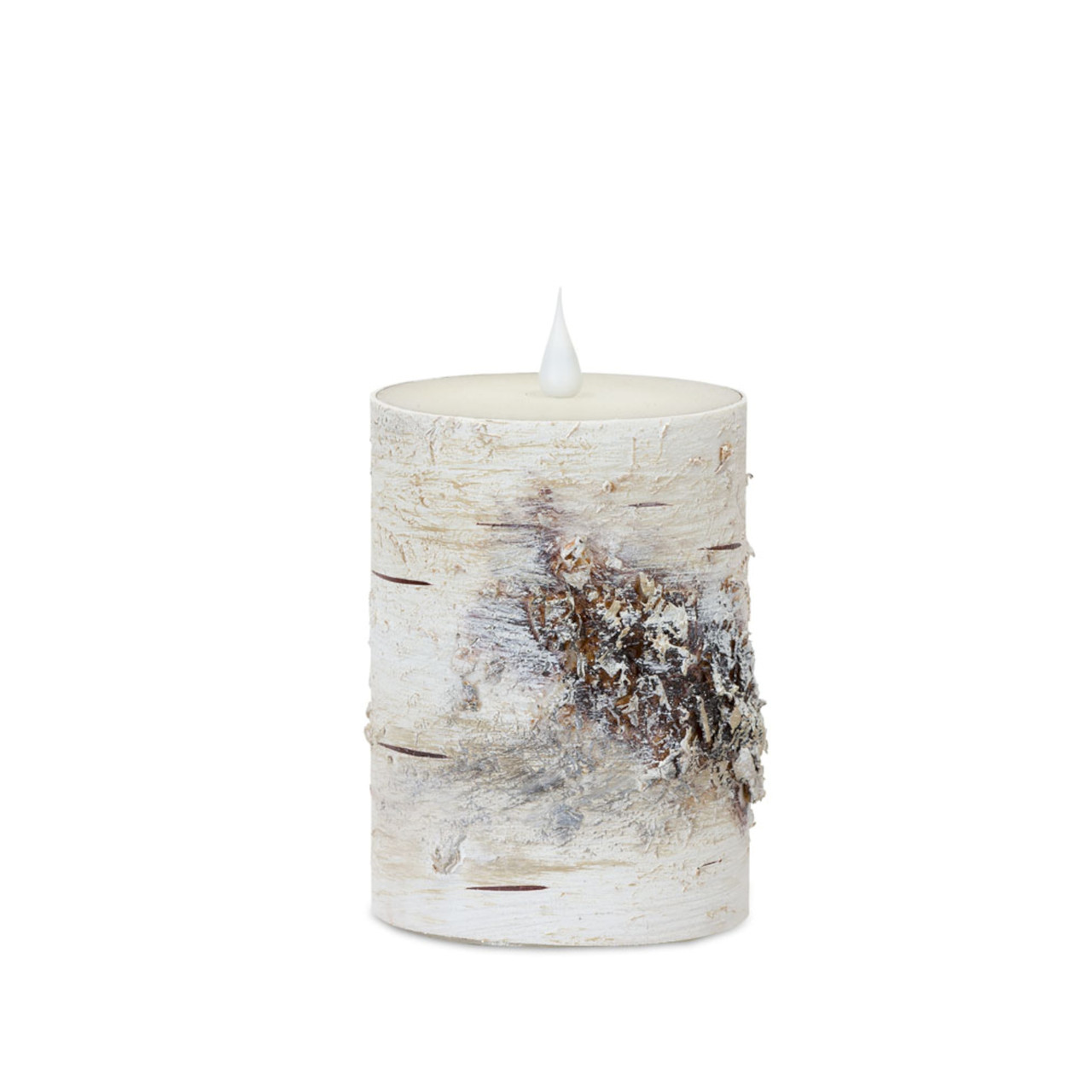 Set of 2 Winter White & Brown Contemporary LED Birch Candles, 6 ...