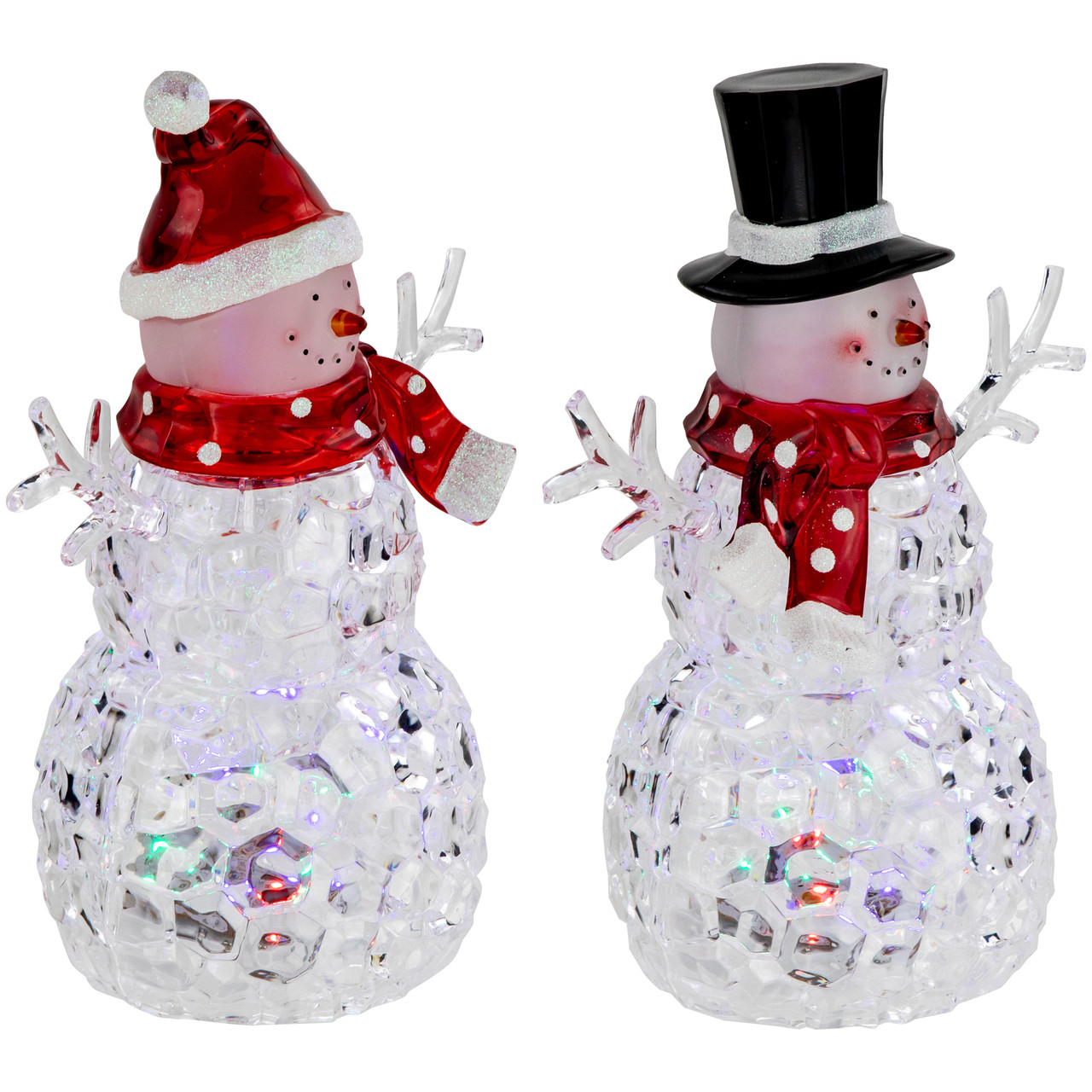 LED Lighted Snowmen Acrylic Christmas Decorations - 9" - Set of 2 ...