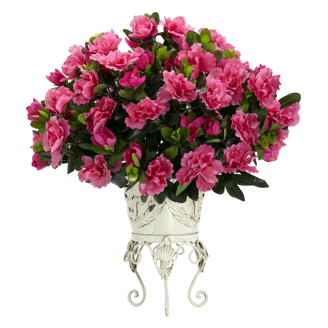 19" Azalea Artificial Silk Plant with Metal Planter | Christmas Central