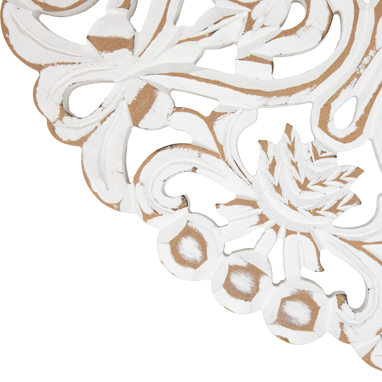 24" Brushed Antique White Damask Round Wall Panel | Christmas Central