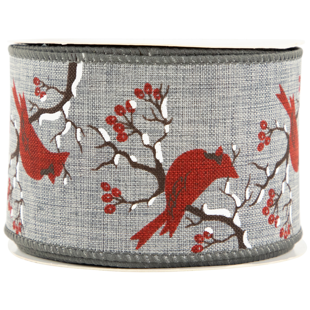 Gray & Red Cardinal Wired Craft Christmas Ribbon 2.5" x 10 Yards ...