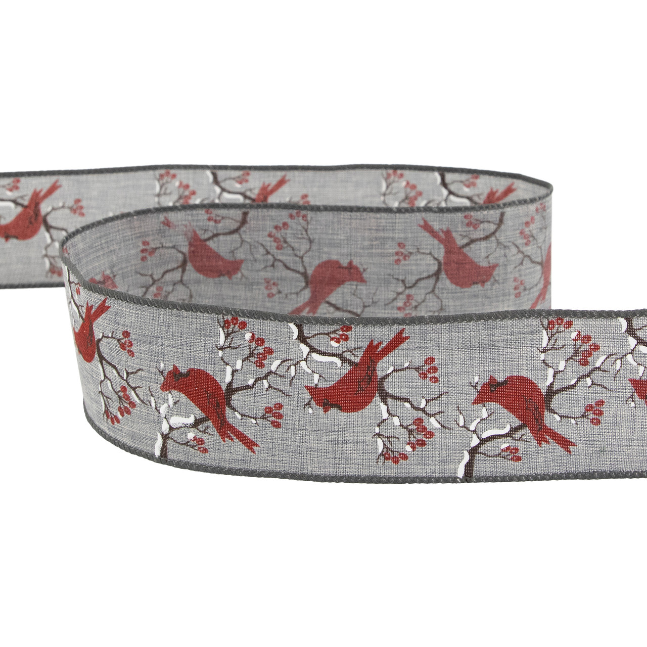 Gray & Red Cardinal Wired Craft Christmas Ribbon 2.5" x 10 Yards ...