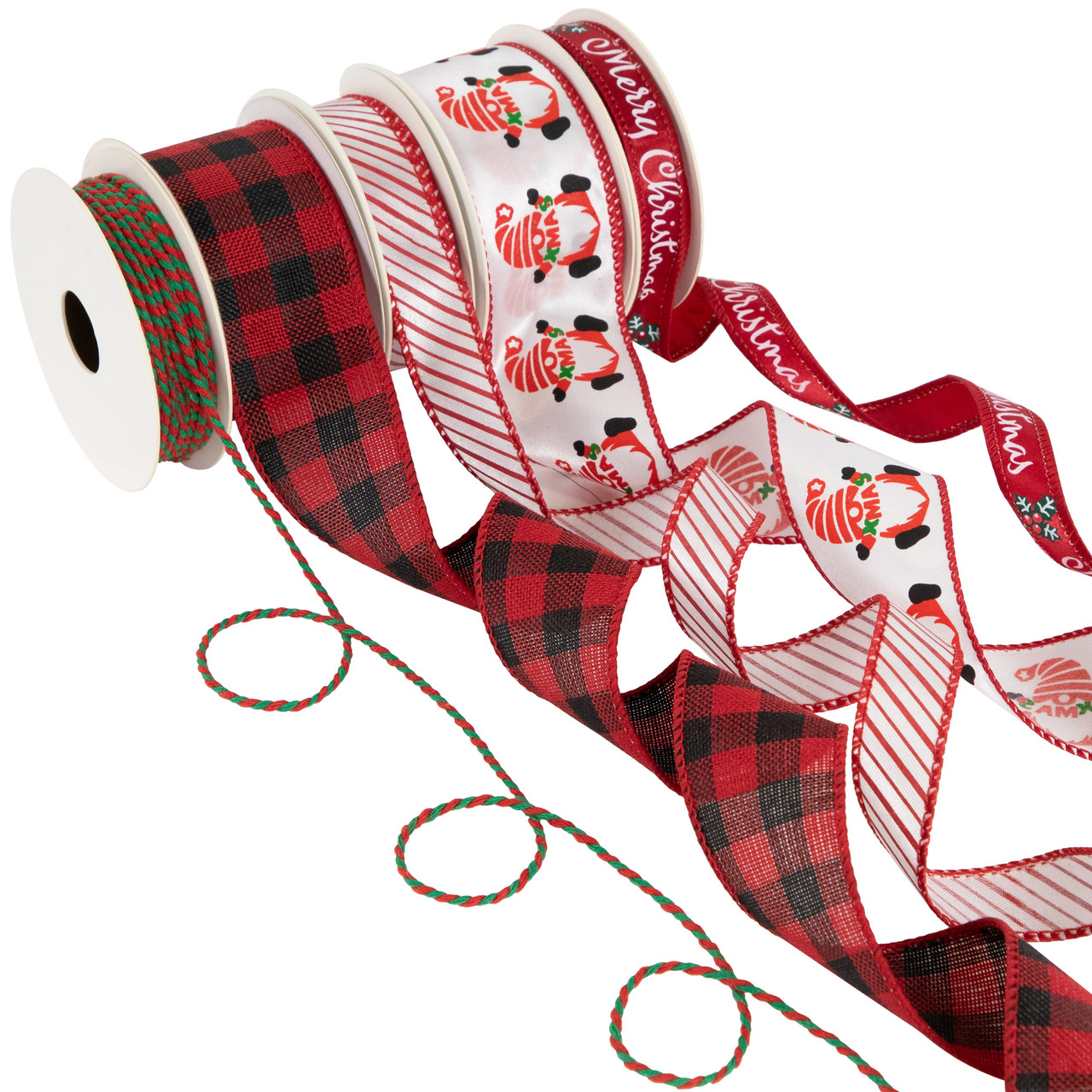 Set of 5 Santa Gnome Matching Themed Craft Christmas Ribbons 1.5" x 3 ...