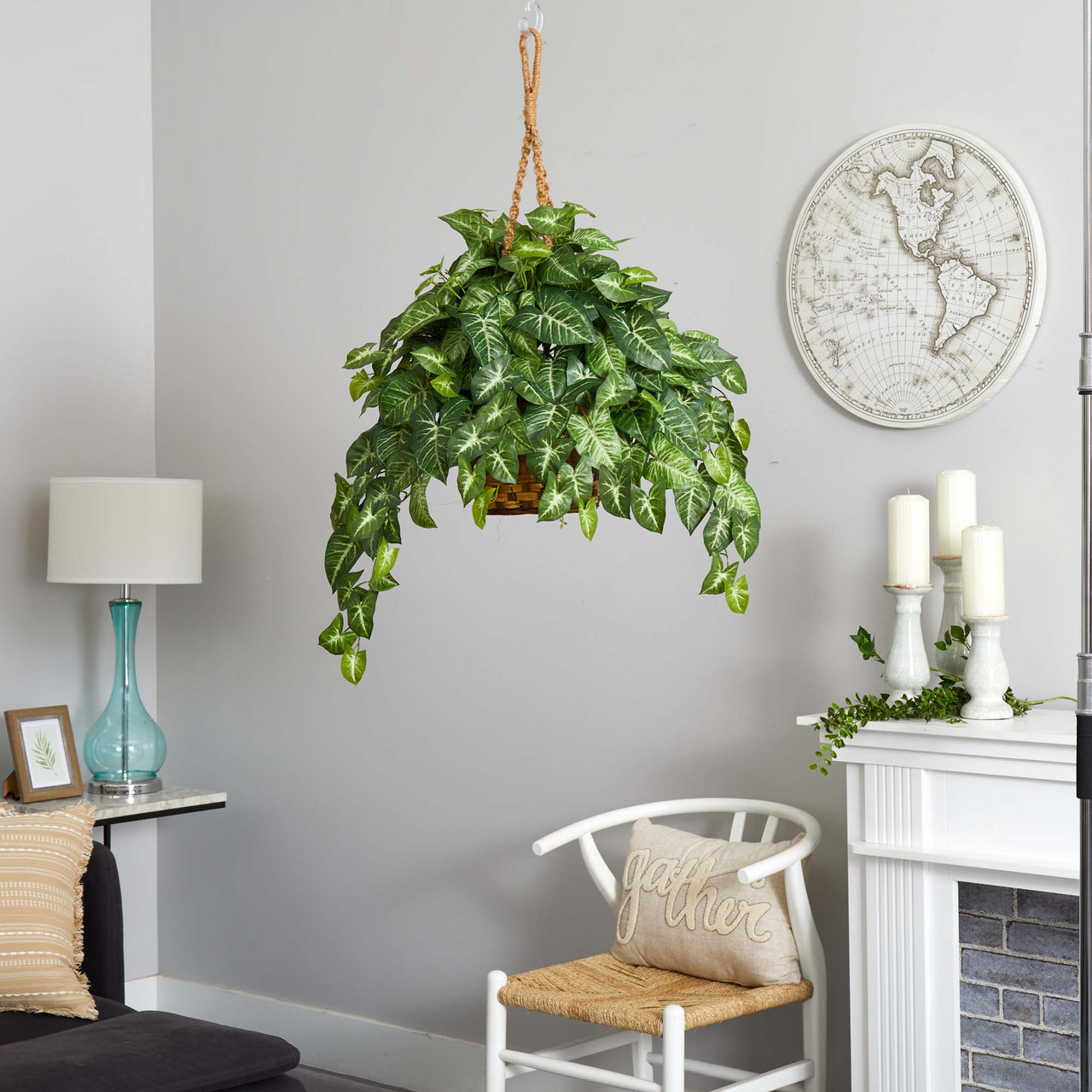 24" Nephthytis Artificial Plant with Hanging Basket | Christmas Central