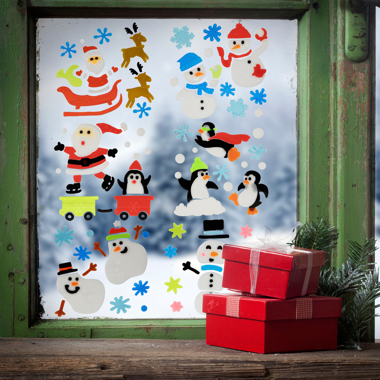 Set of 6 Double Sided Christmas Gel Window Clings | Christmas Central