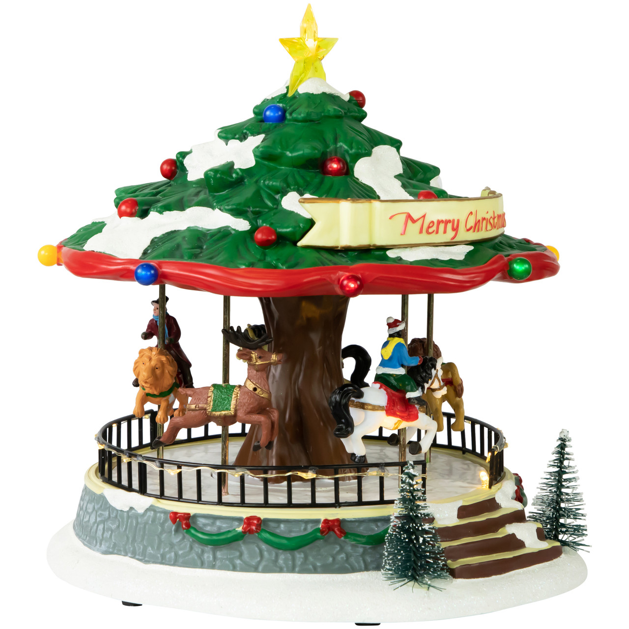 10.5" LED Lighted Musical & Animated Christmas Carousel Village Display ...