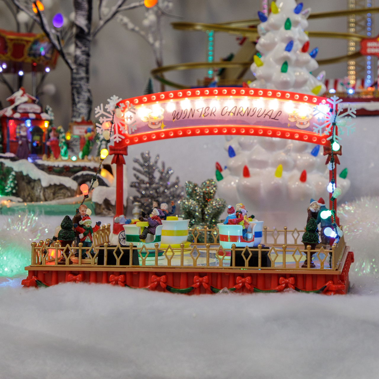 Animated & Musical Winter Carnival Teacup Ride Christmas Village ...