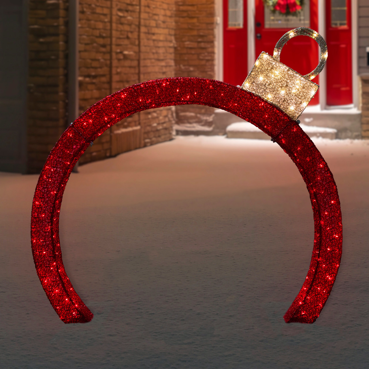 4.25' Red LED Lighted Ornament Arch Outdoor Christmas Decoration - Warm ...